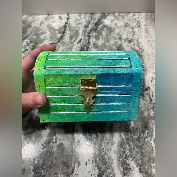 Hand Crafted | Accents | Blue Green Wooden Treasure Chest | Poshmark